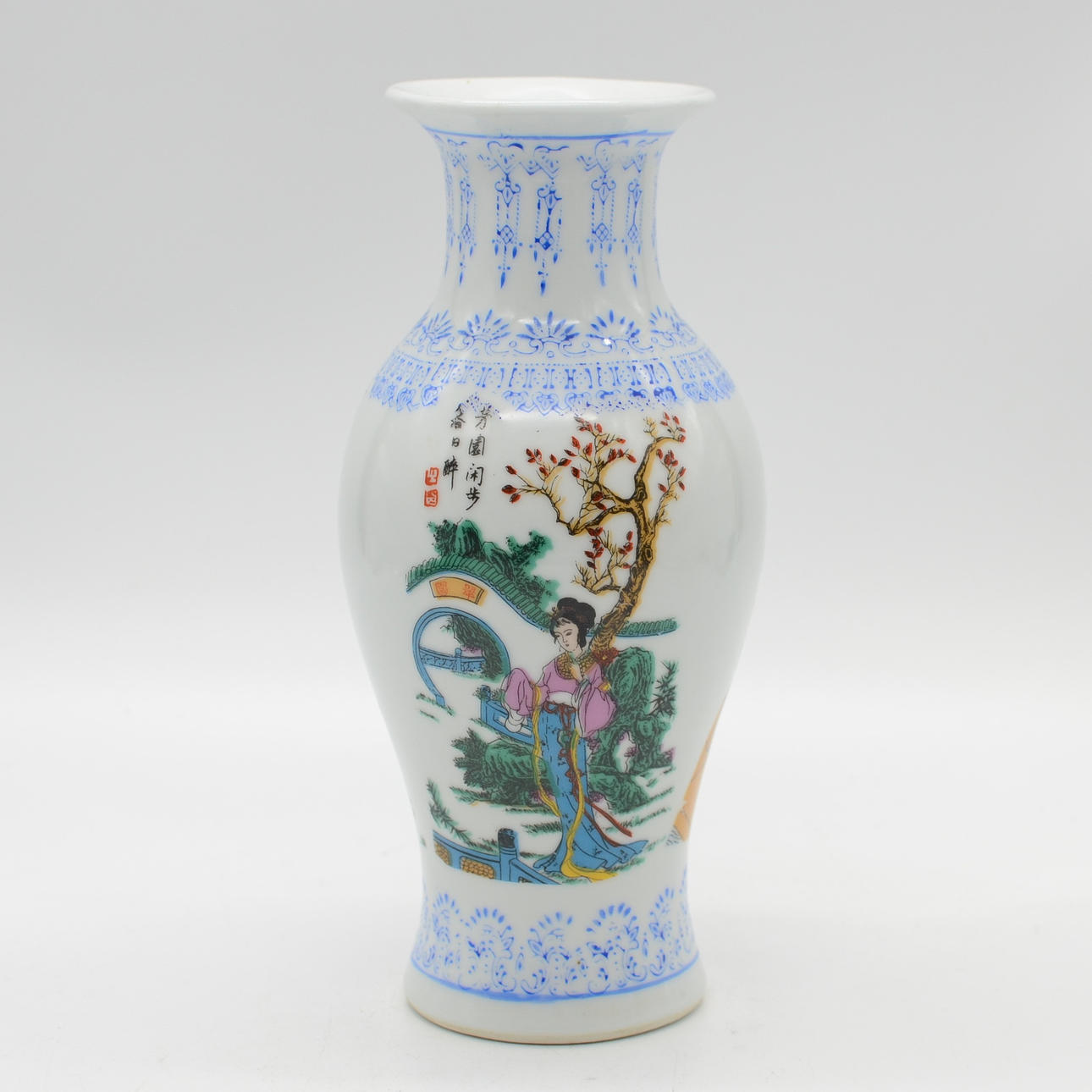 CHINESE VASE, PORCELAIN, THREE WOMEN IN THE COUNTRYSIDE, AROUND 1980 ...