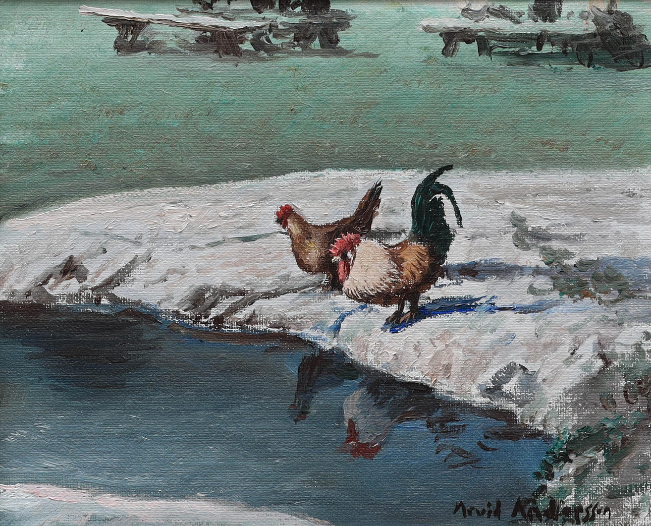 ARVID ANDERSSON. olja på duk, "Tupp och Höna", signerad, daterad 99 ...