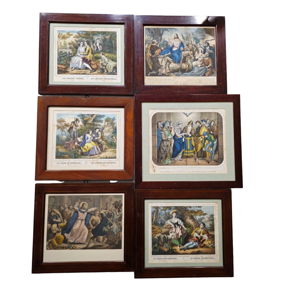 COLLECTION OF 6 ENGRAVINGS IN MAHOGANY FRAMES FROM THE 19TH CENTURY ...
