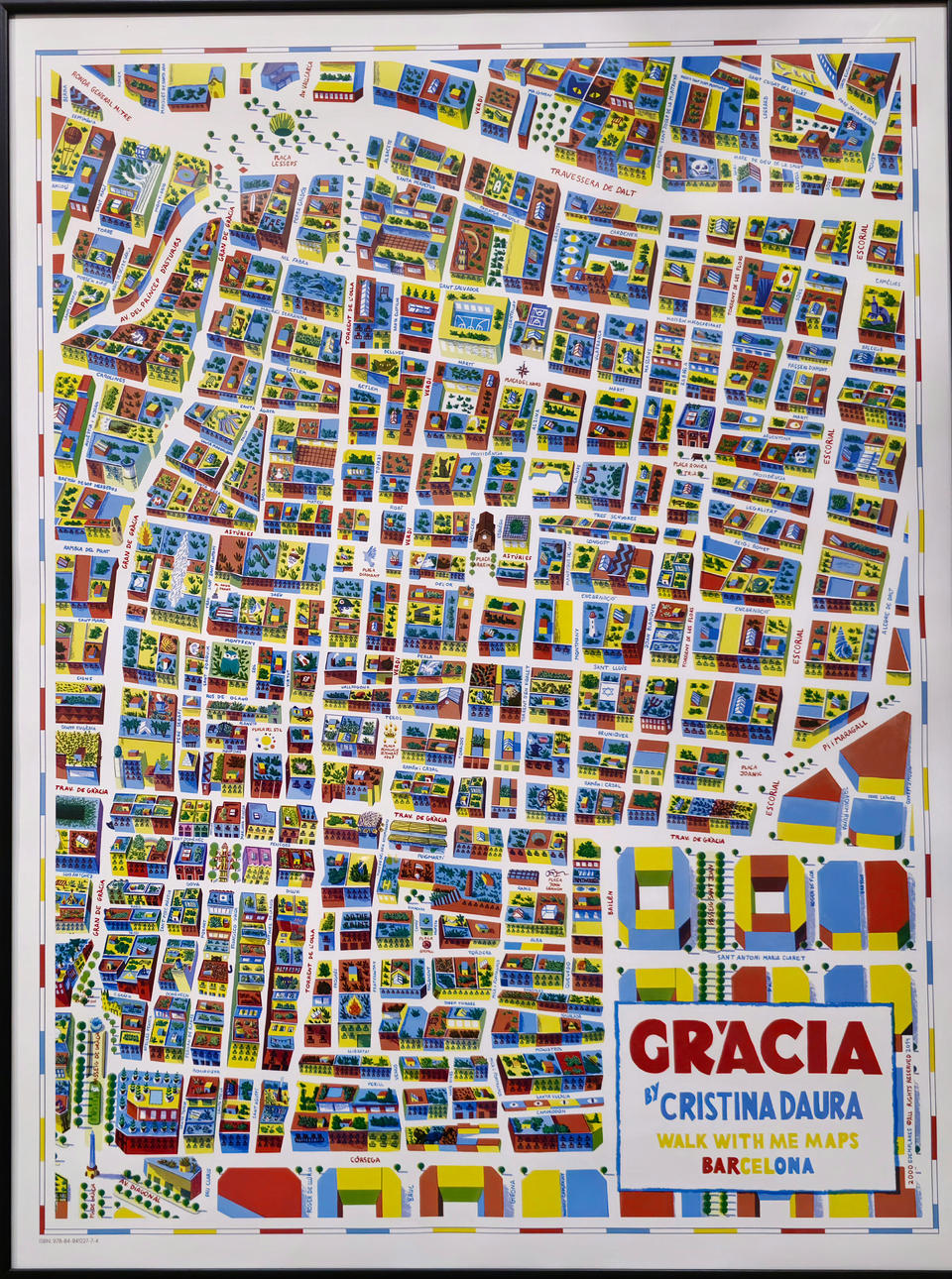 POSTER “GRÀCIA BY CRISTINA DAURA"AERIAL MAP OF THE NEIGHBORHOOD OF ...