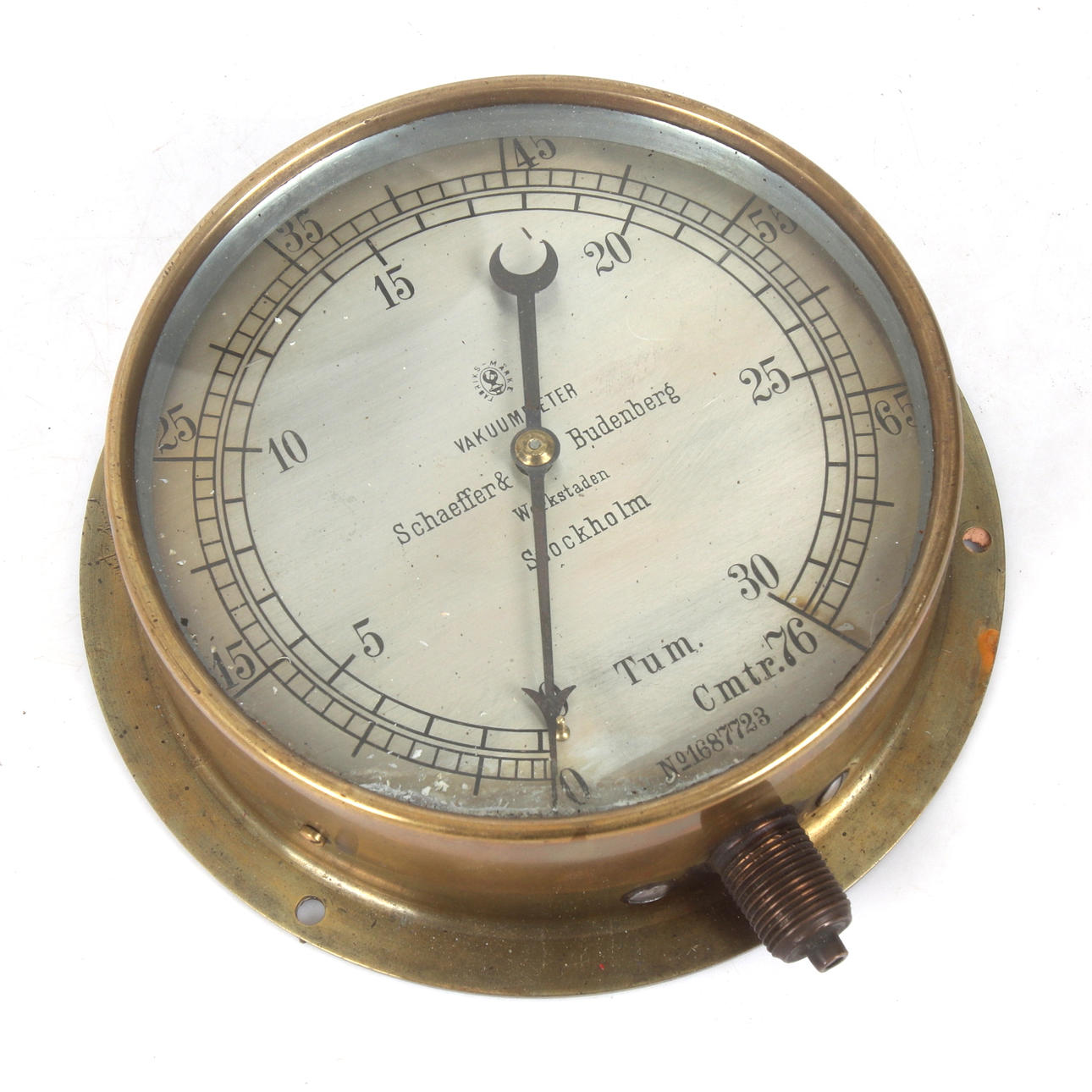 A brass vacuum meter, Schaeffer & Budenberg Stockholm, 20th century ...