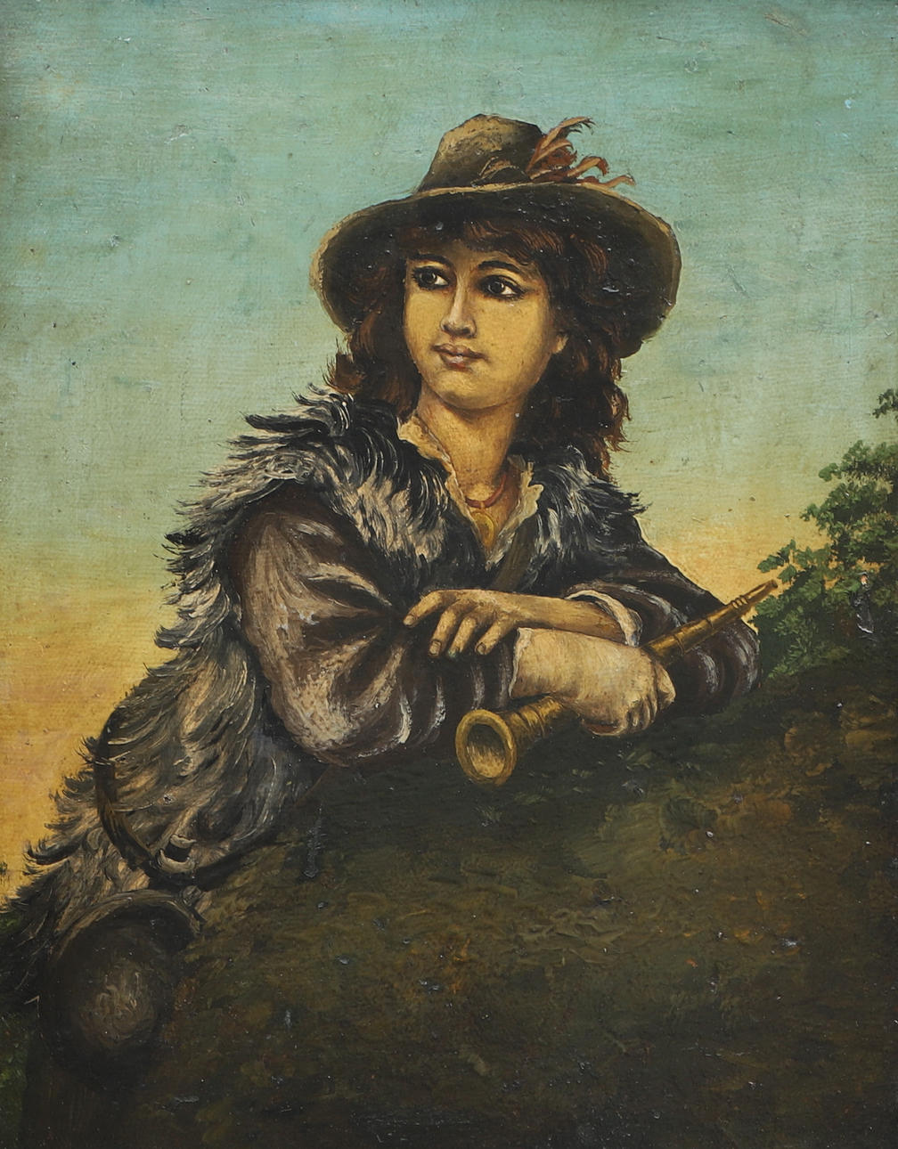 OKÄND KONSTNÄR. Oil on cardboard/panel, Shepherd boy, unsigned. Art ...