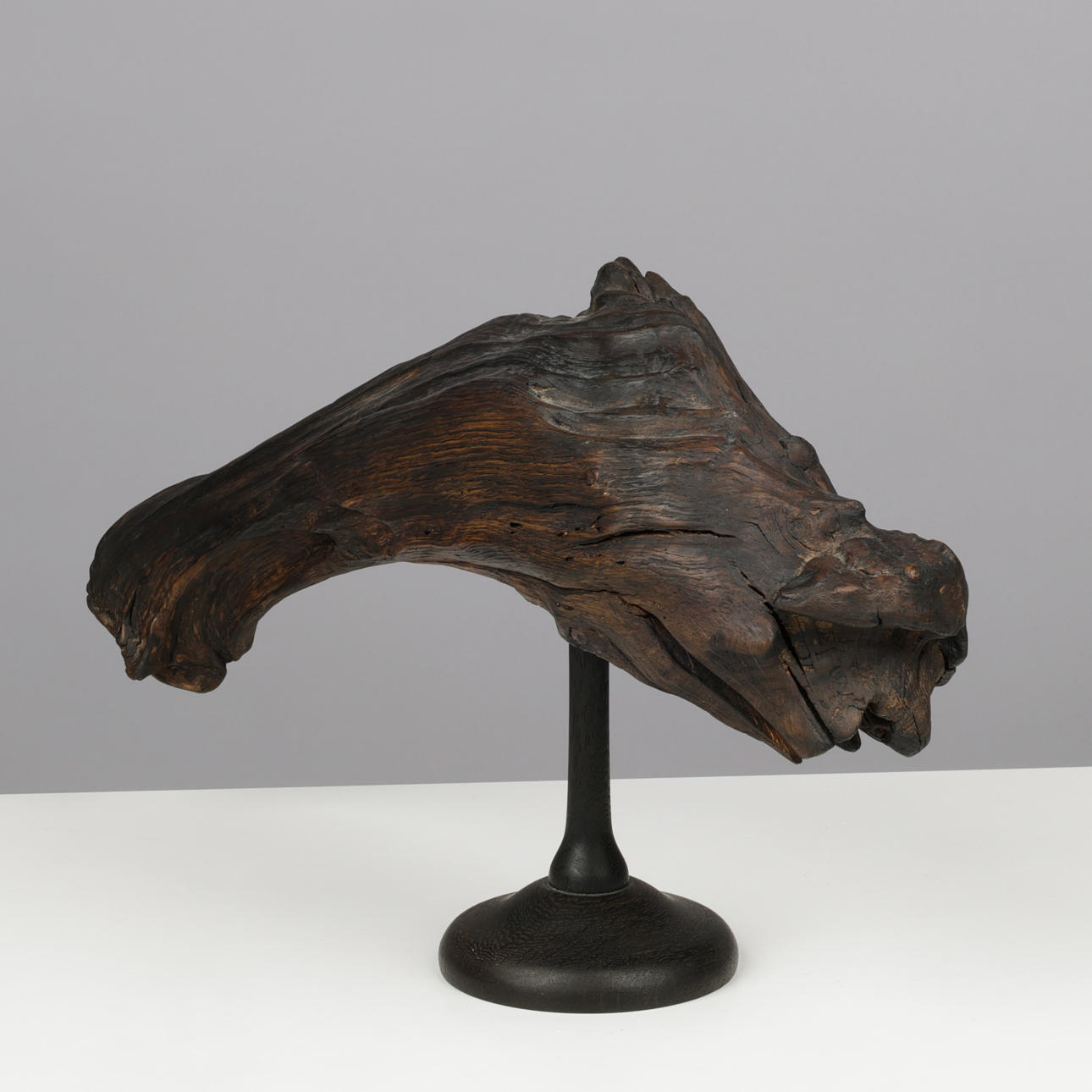 DANISH DESIGN. Sculpture of bog oak (looks like a whale) on turned ...