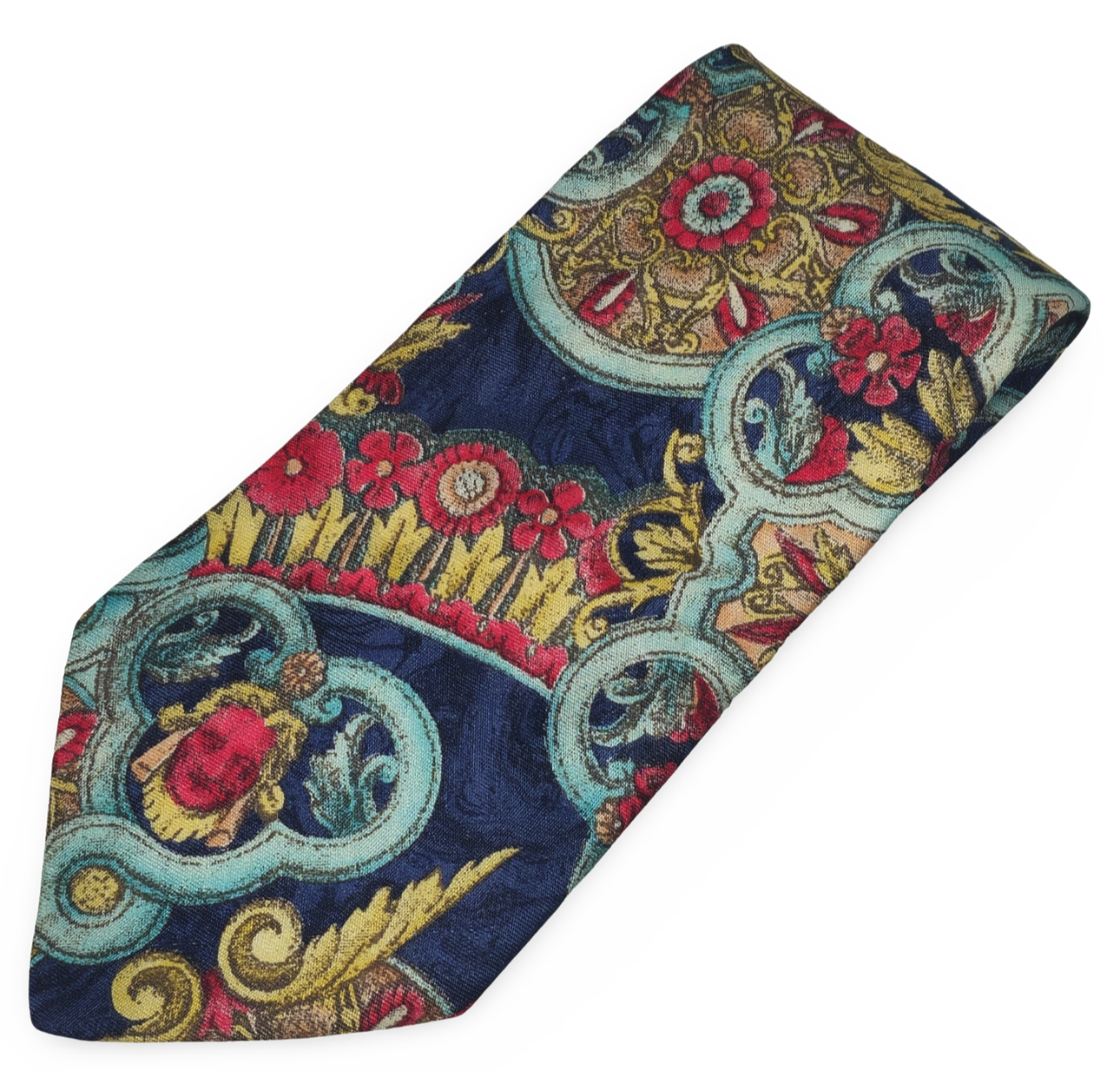 KILLE LAROCHE. Naturlig silkeslips med rullar och blommotiv i ljusa ...