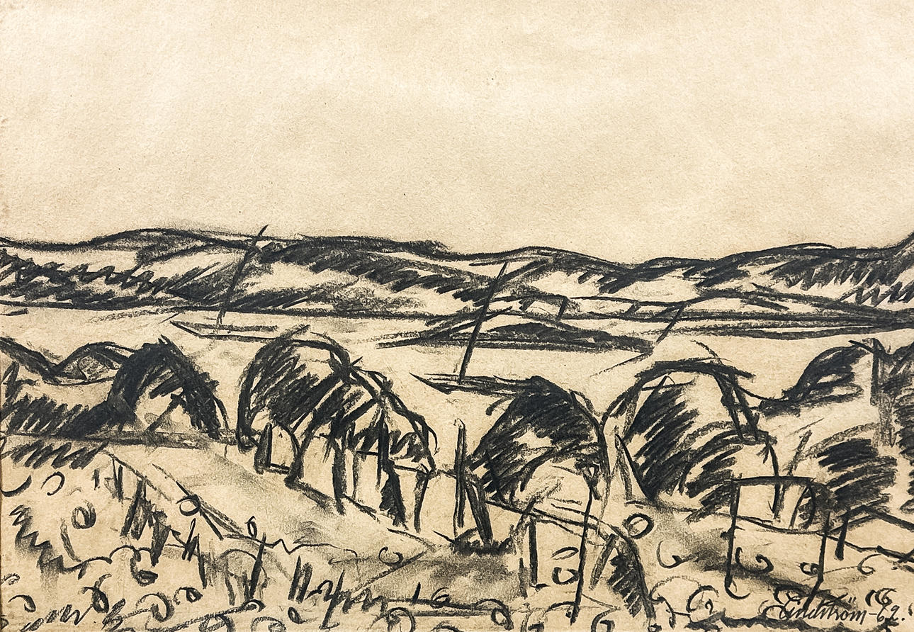 KNUT LINDSTRÖM. CHARCOAL DRAWING, Landscape motifs, Signed and dated ...