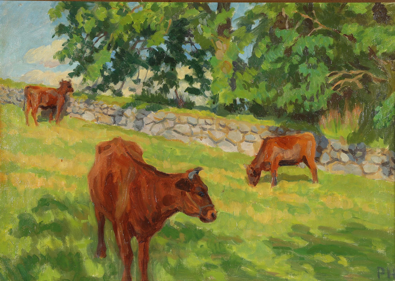 PETER HANSEN (1868-1928). “Heifers under ash trees”, oil on canvas. Art ...