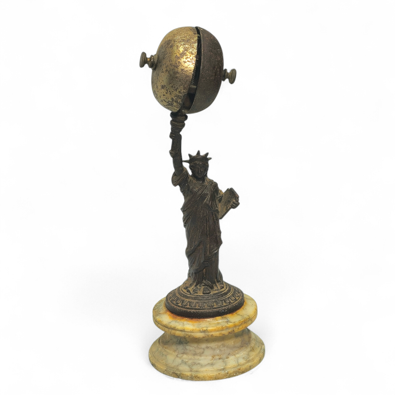 Table bell with the figure of “Statue of Liberty” in cast iron on an ...