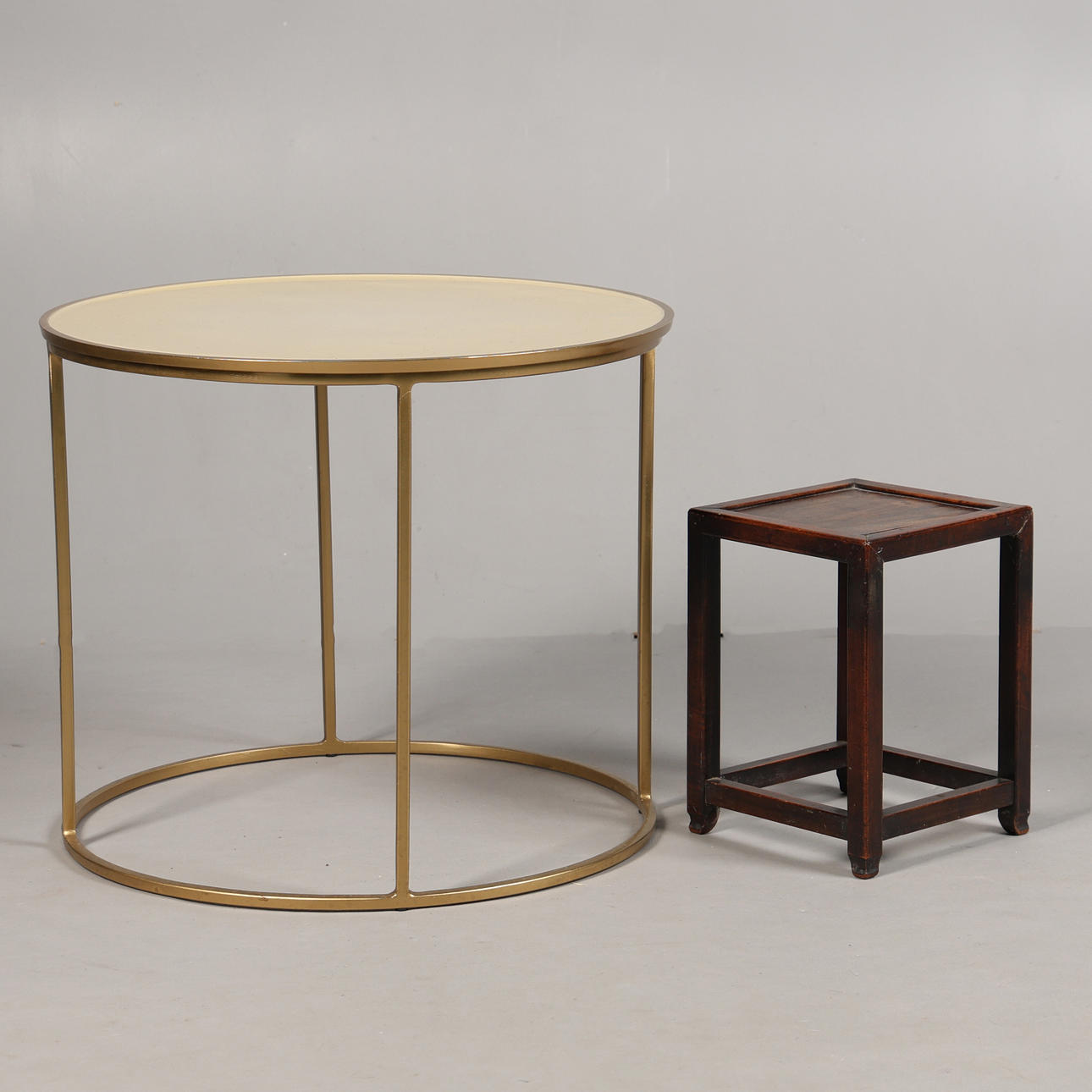 AN ART DECO STYLE CIRCULAR TABLE AND A SMALL CHINESE HARDWOOD TABLE (2 ...