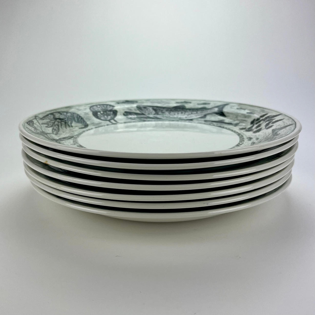 FISK-/SKALDJURSTALLRIKAR, 7 st, flintporslin ,"Neptun", Rörstrand ...