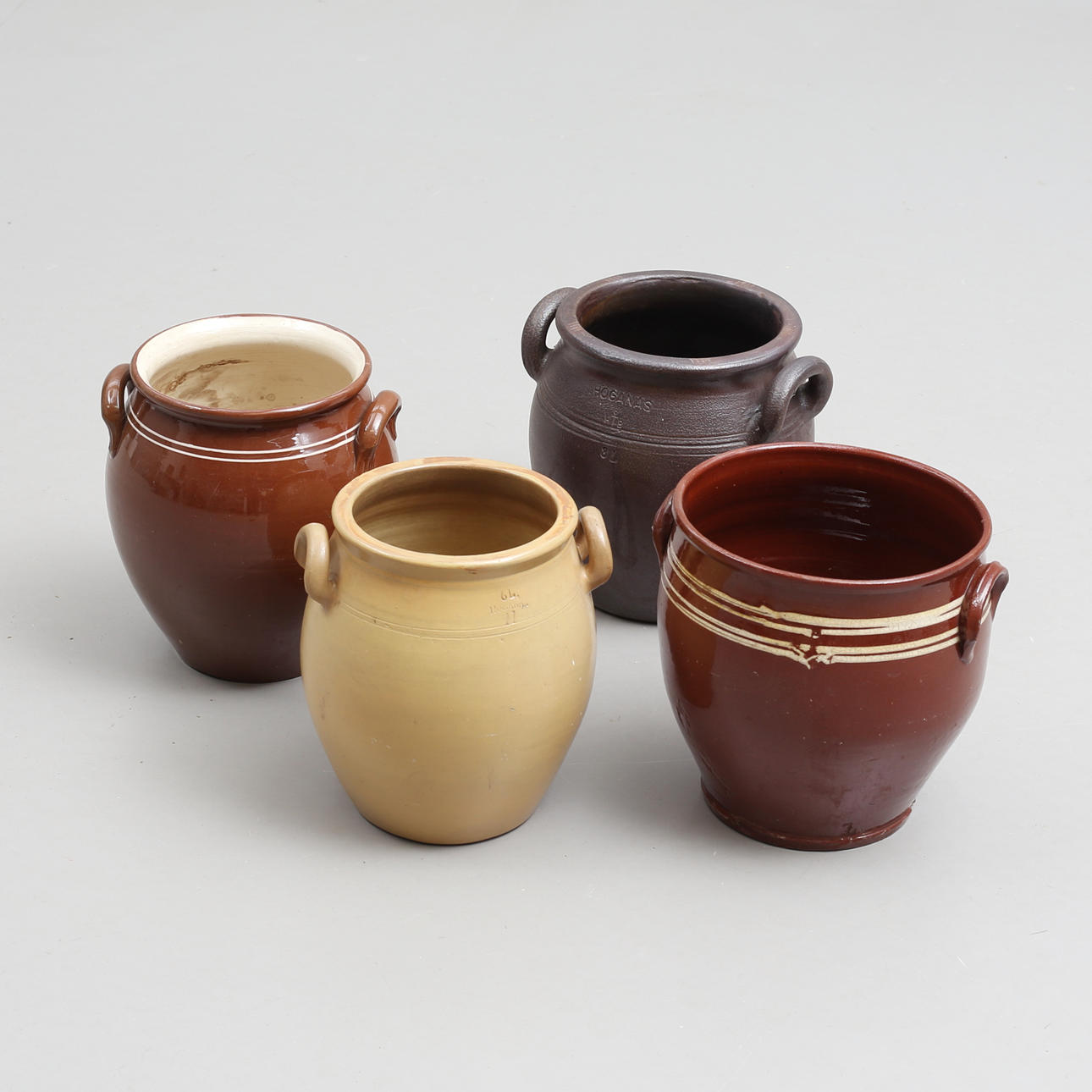 A set of 4 glass stoneware mugs, blue Höganäs. Ceramics & Porcelain ...