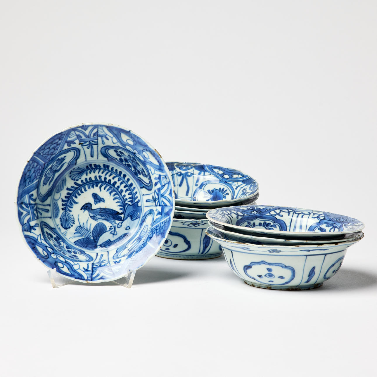 Eight Chinese Blue and White Moulded 'Kraak' Dessert Bowls. Asiatika ...