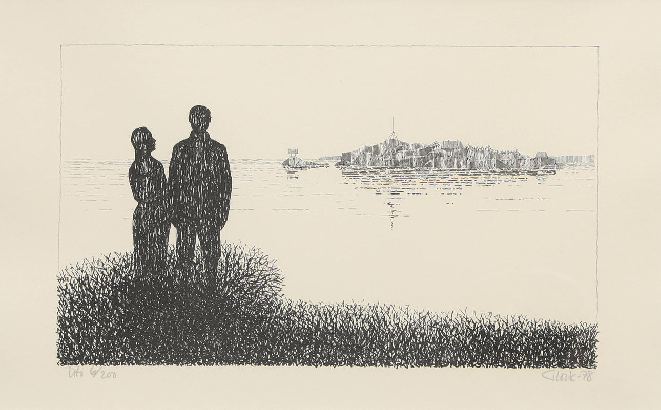 JONAS GLOCK. Lithograph, Karl-Oskar and Kristina Karlshamn, numbered 6/ ...