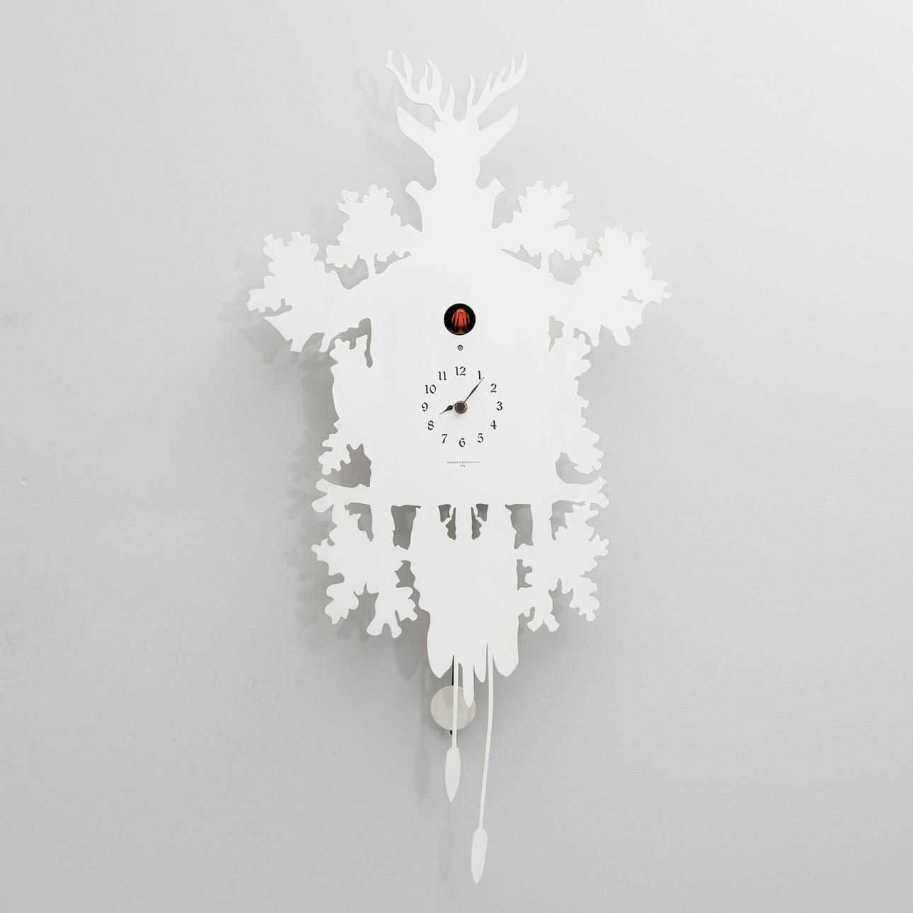 A white metal cuckoo clock, “Cucù, designed by Pascal Tarabay ...