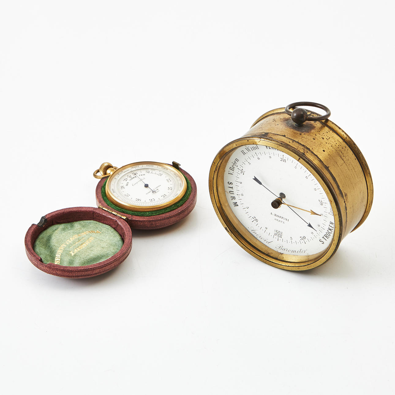 A brass pocket barometer, Germany and England, late 19th century, A ...