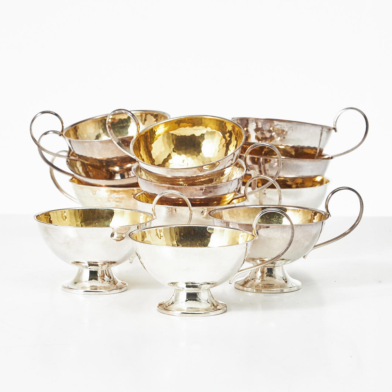 PUNCH CUPS, 12 pcs. silver, gold plated inside, K&EC and Ceson ...