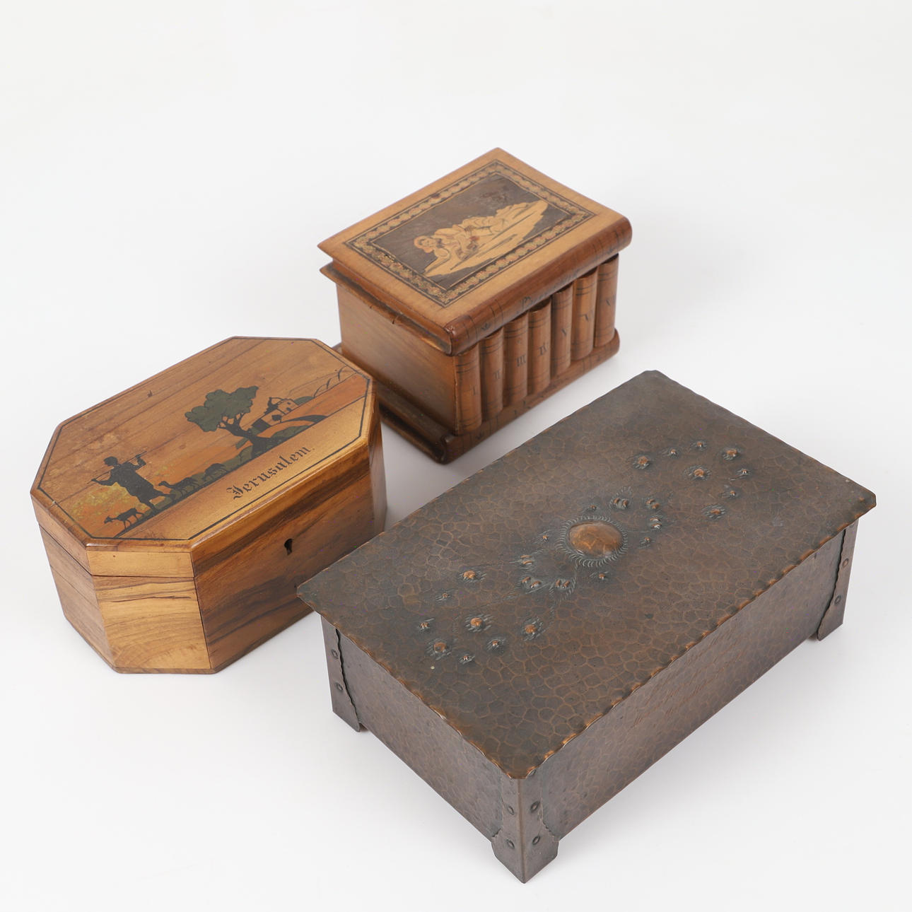 BOX, 3 pieces, wood/copper. Miscellaneous - Miscellaneous - Auctionet