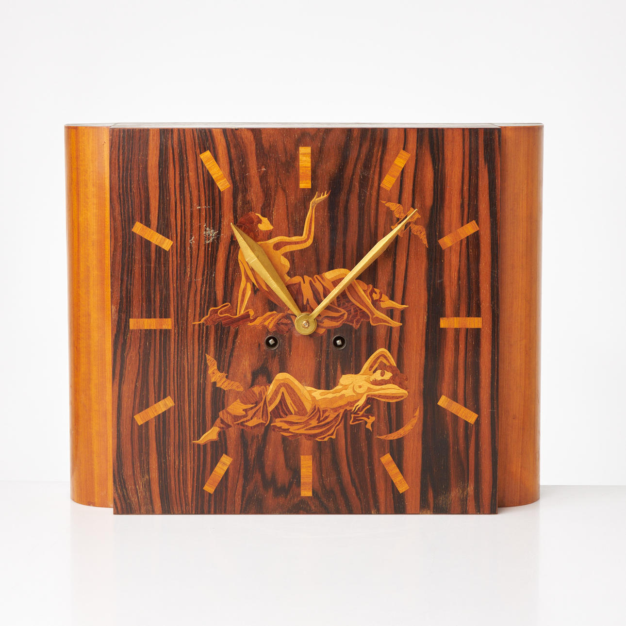 GERHARD MALMBERG. Wall clock, “Eos and Diana”, veneered with intarsia ...