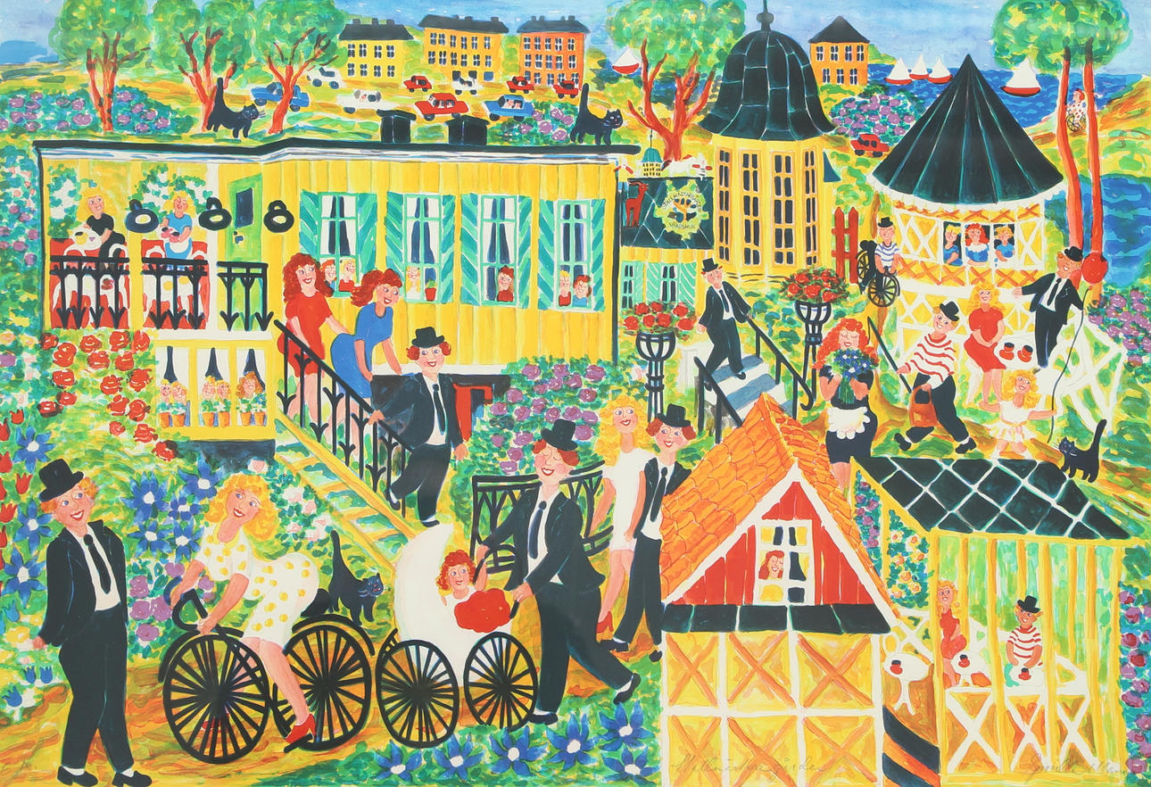 GUNILLA MANN. färglitografi, "Stallmästaregården" Stockholm, E.A ...