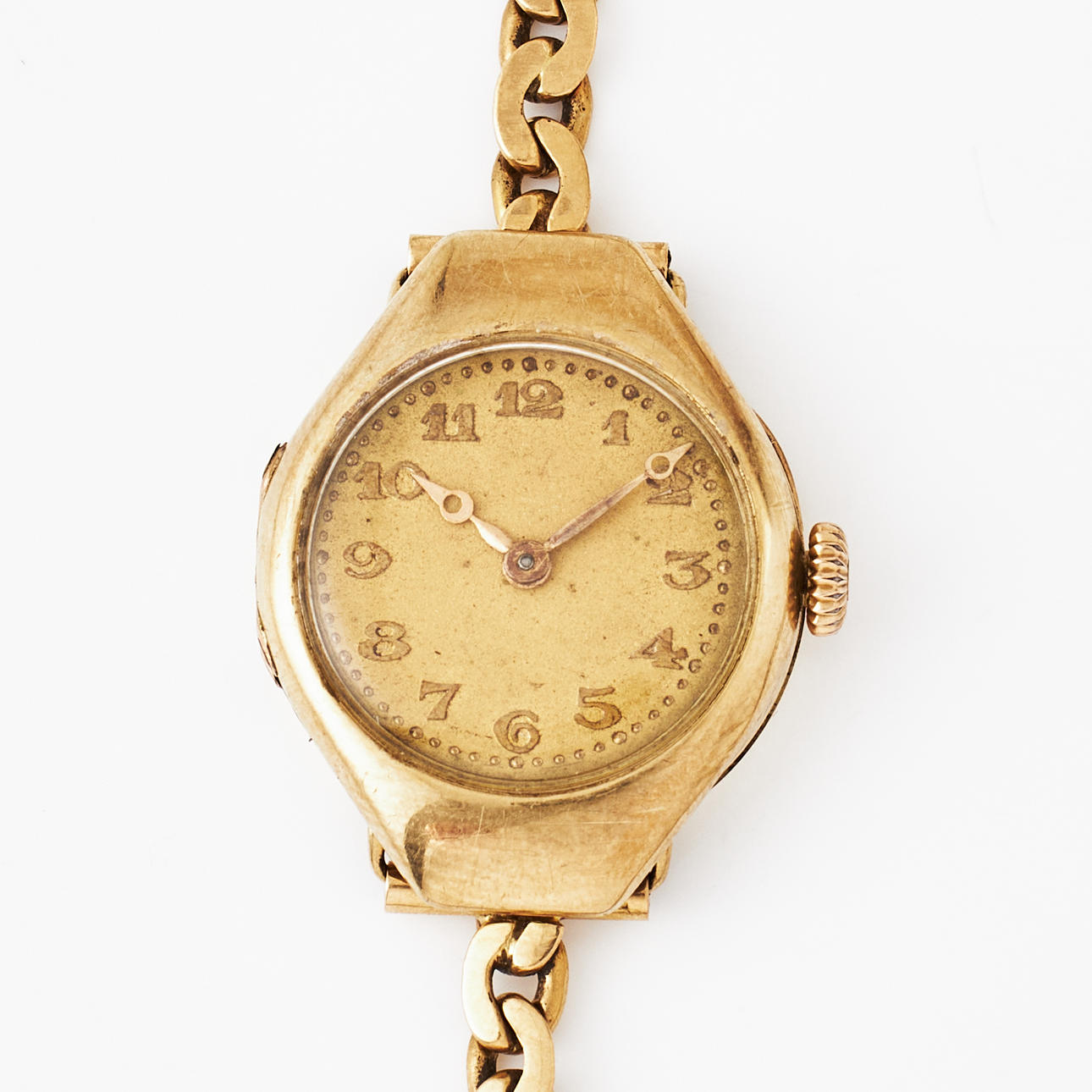 WRISTWATCH, 14 k gold, manual winding, Arabic numerals, plastic crystal ...