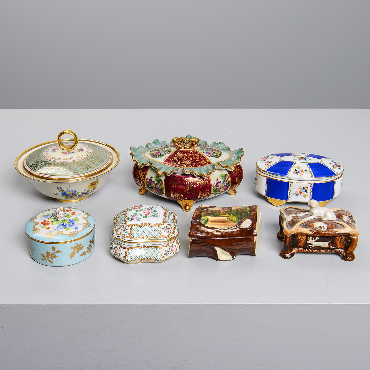 A set of seven porcelain lockboxes, France, Germany and Czechoslovakia ...