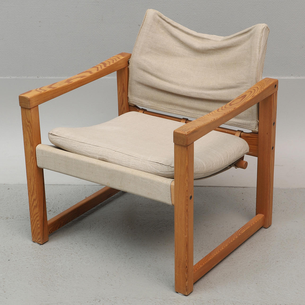 KARIN MOBRING. A Safari chair, pine, linen & leather, “Diana”, IKEA ...