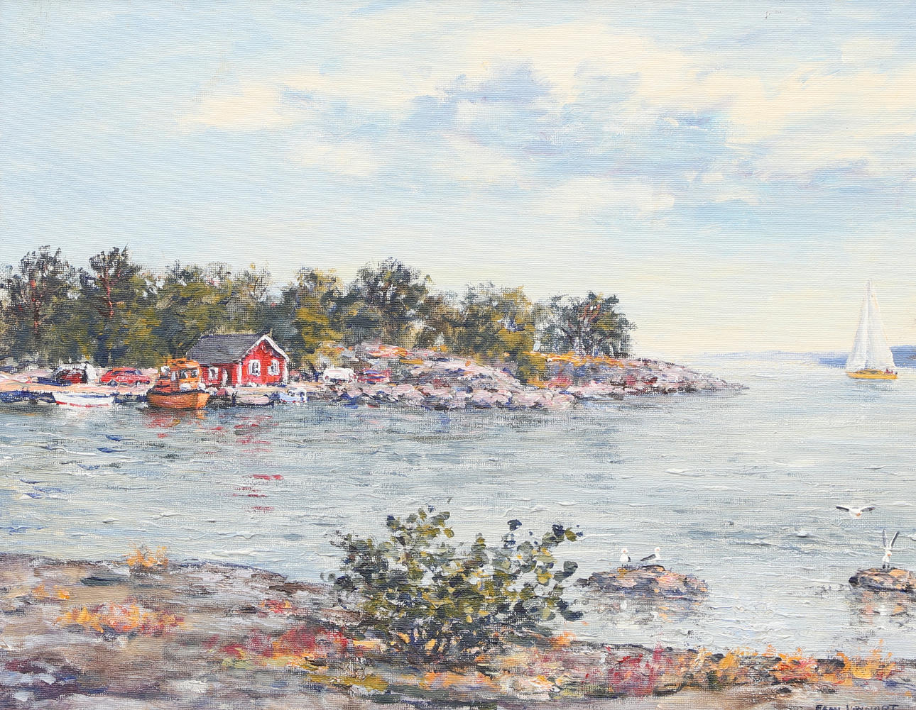 Oil on panel, “Pilot station out på Ortholmen”, signed, Karlshamn, 1900 ...