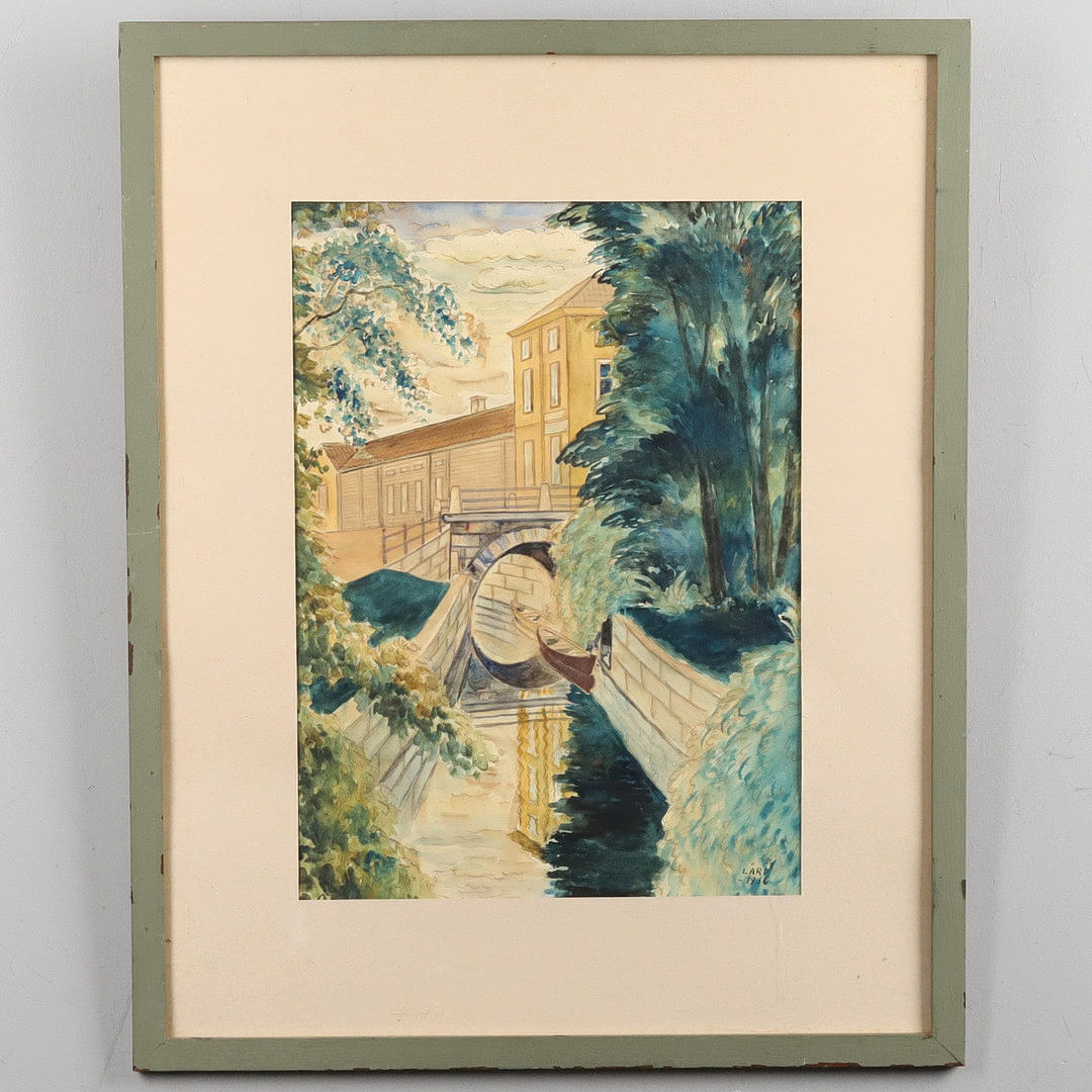 GOTTFRID LARD. Watercolour, “Canal motif”, signed and dated 1936. Art ...