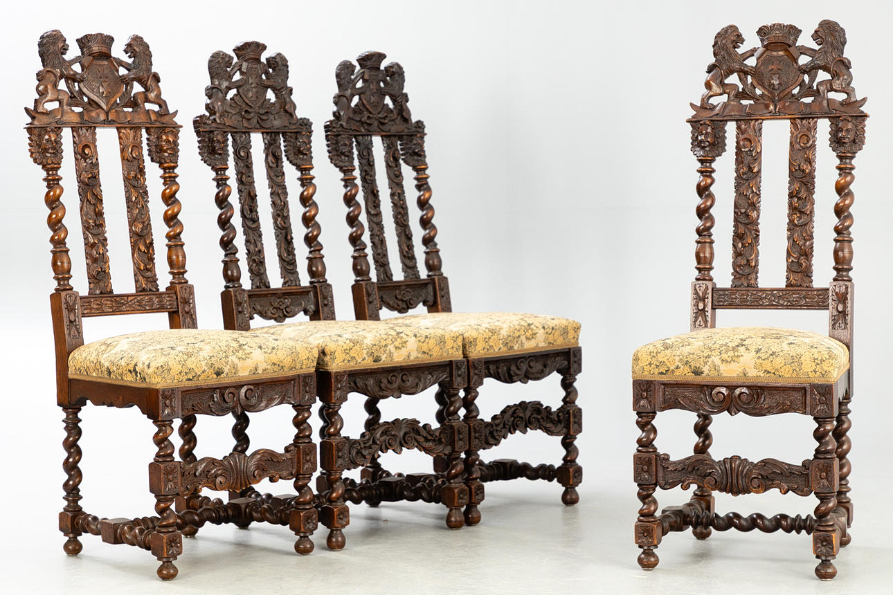 Historicism chairs in the Baroque style, oak, Germany, late 19th ...