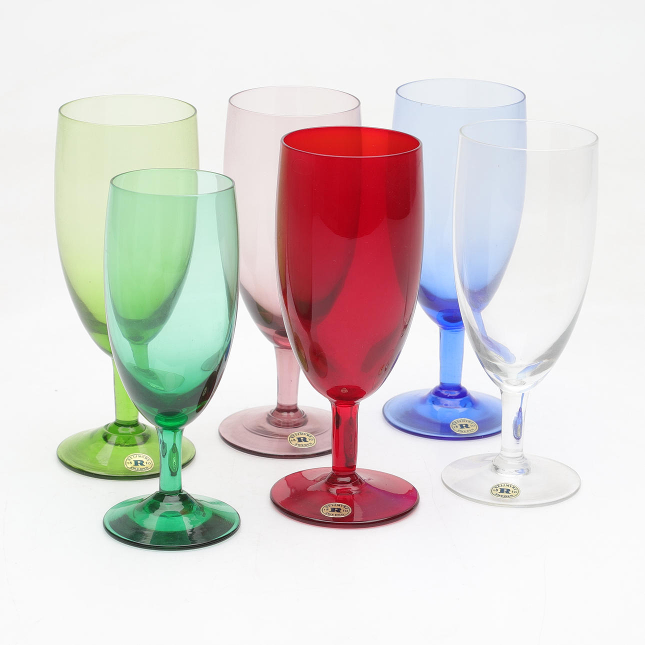 A set of 5+1 wine glasses, Reijmyre, mainly Lennart Rosén "Lorry ...