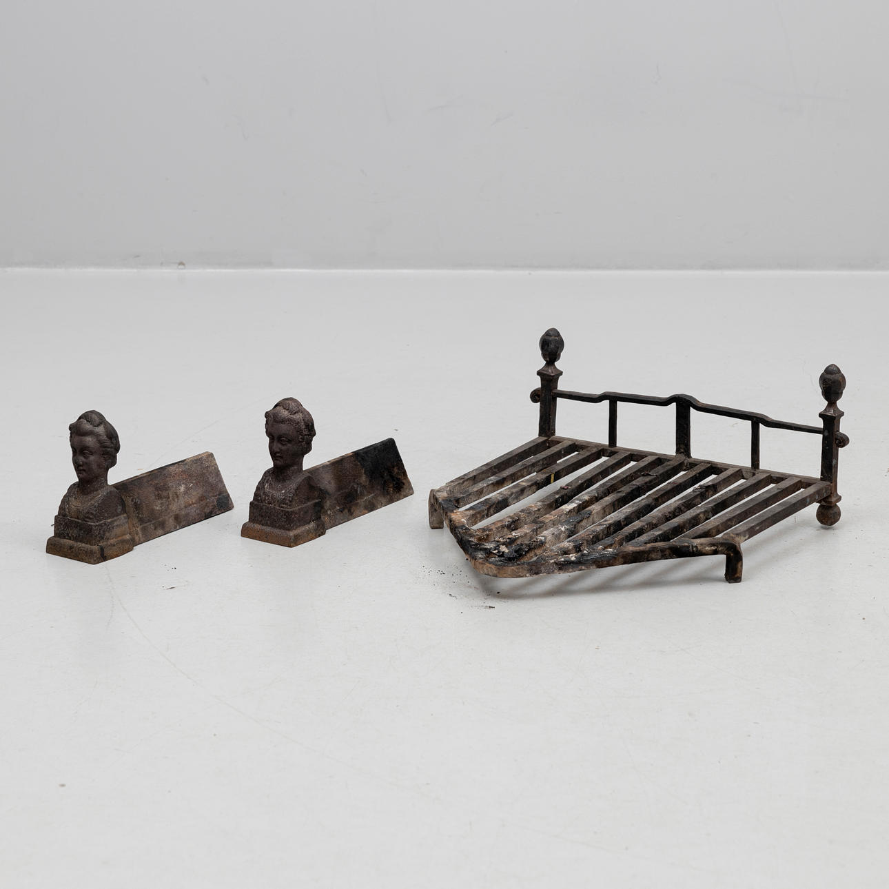 A pair of fire grates and fire dogs, cast iron. Silver & Metals - Other ...