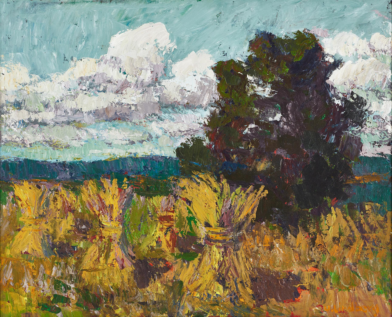 UNO LINDBERG (1912-1992). Sensommarlandskap med kärven, signerad U ...