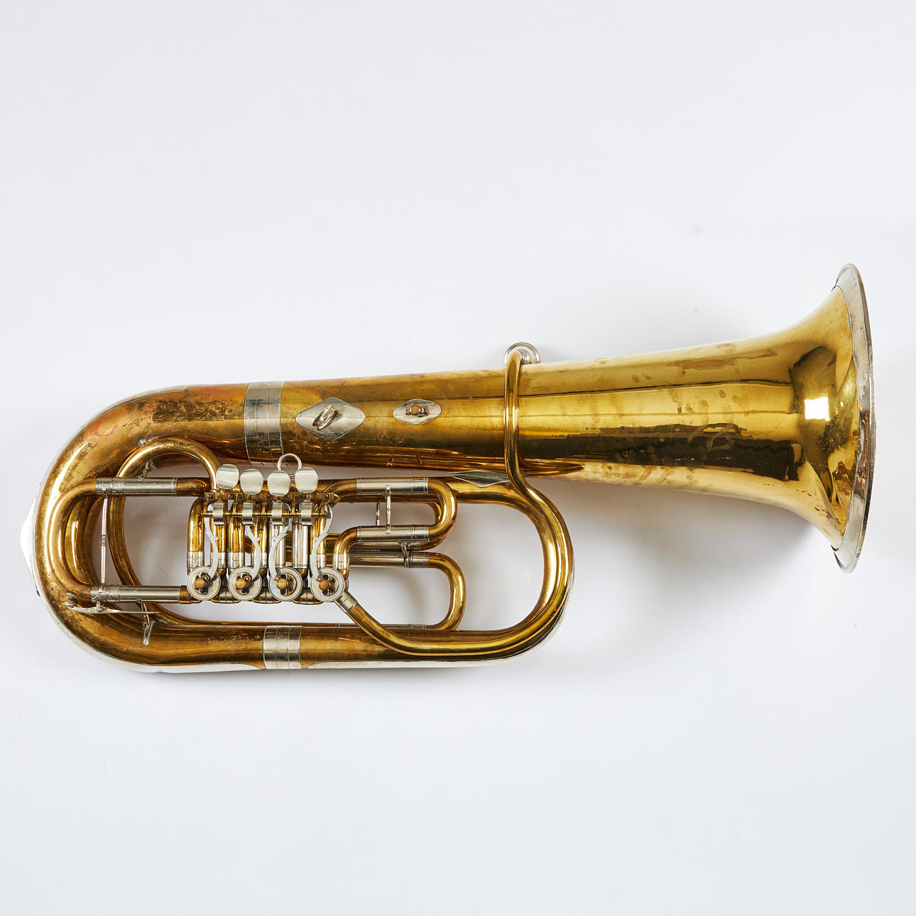 GEBR. ALEXANDER. Tuba, Deutschland, lackiertes Messing, Silber, vier ...