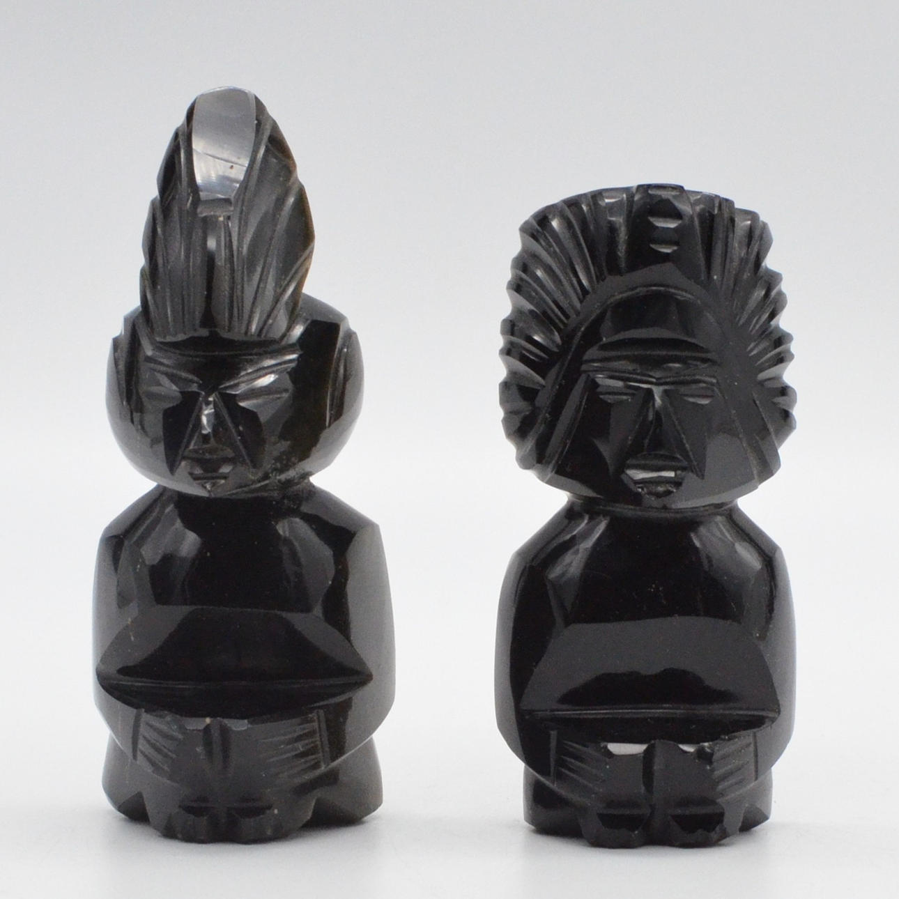TWO HAND-CARVED AZTEC FIGURES, FROM OBSIDIAN, MEXICO, MID-20TH CENTURY ...