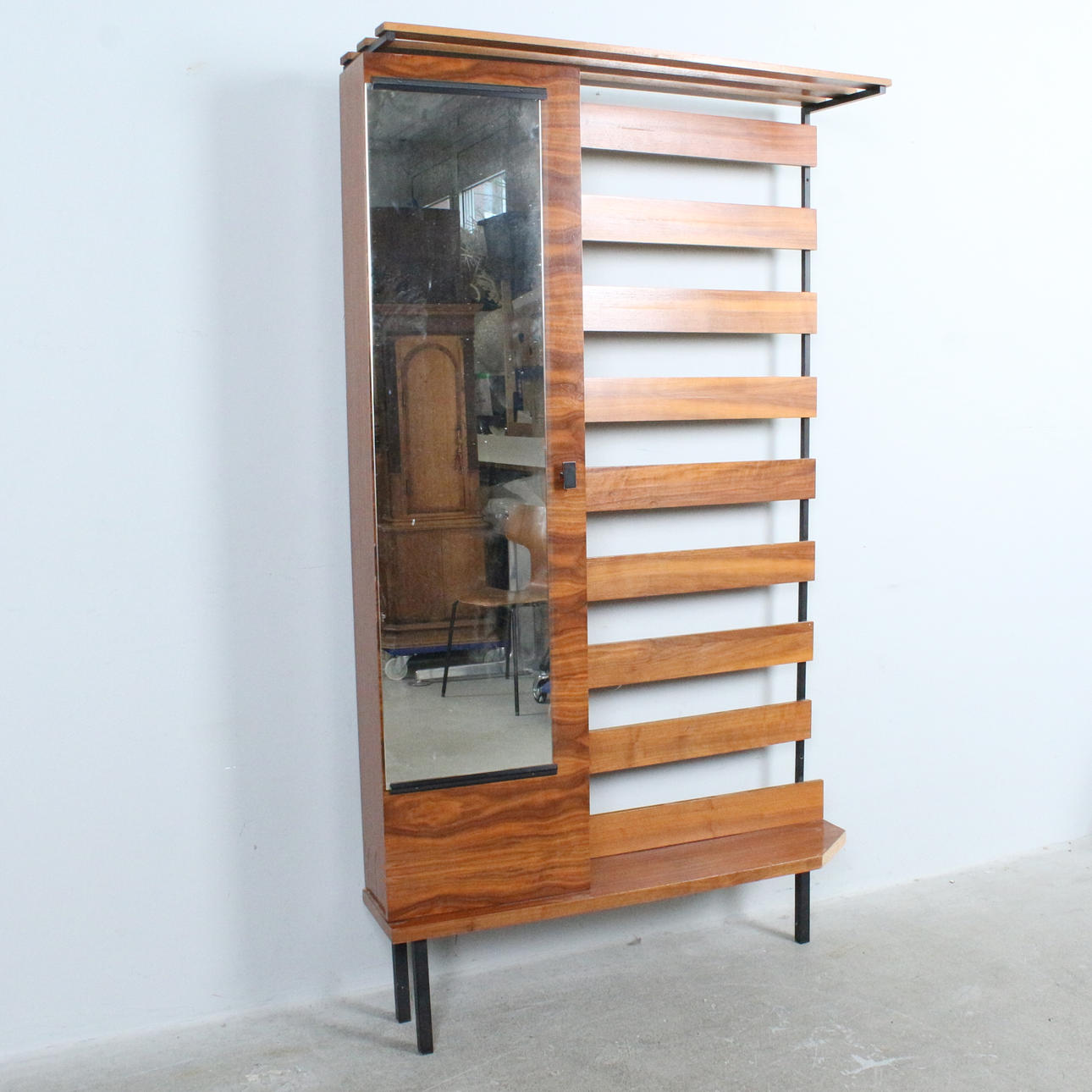 Vintage standing wardrobe with mirror and shoe rack from the 1960s ...