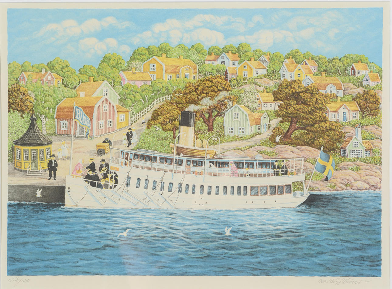 BERT HÅGE HÄVERÖ. Archipelago motif, lithograph in colours, signed and ...
