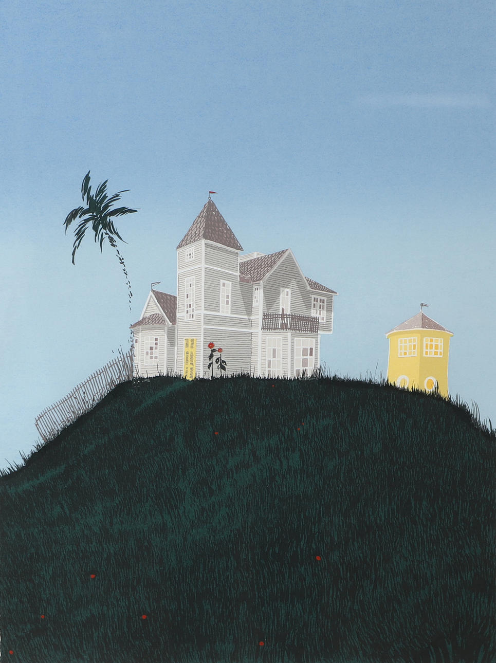 HELENA ÖSTERGREN. House on a hill, lithograph in colours, signed. Art ...