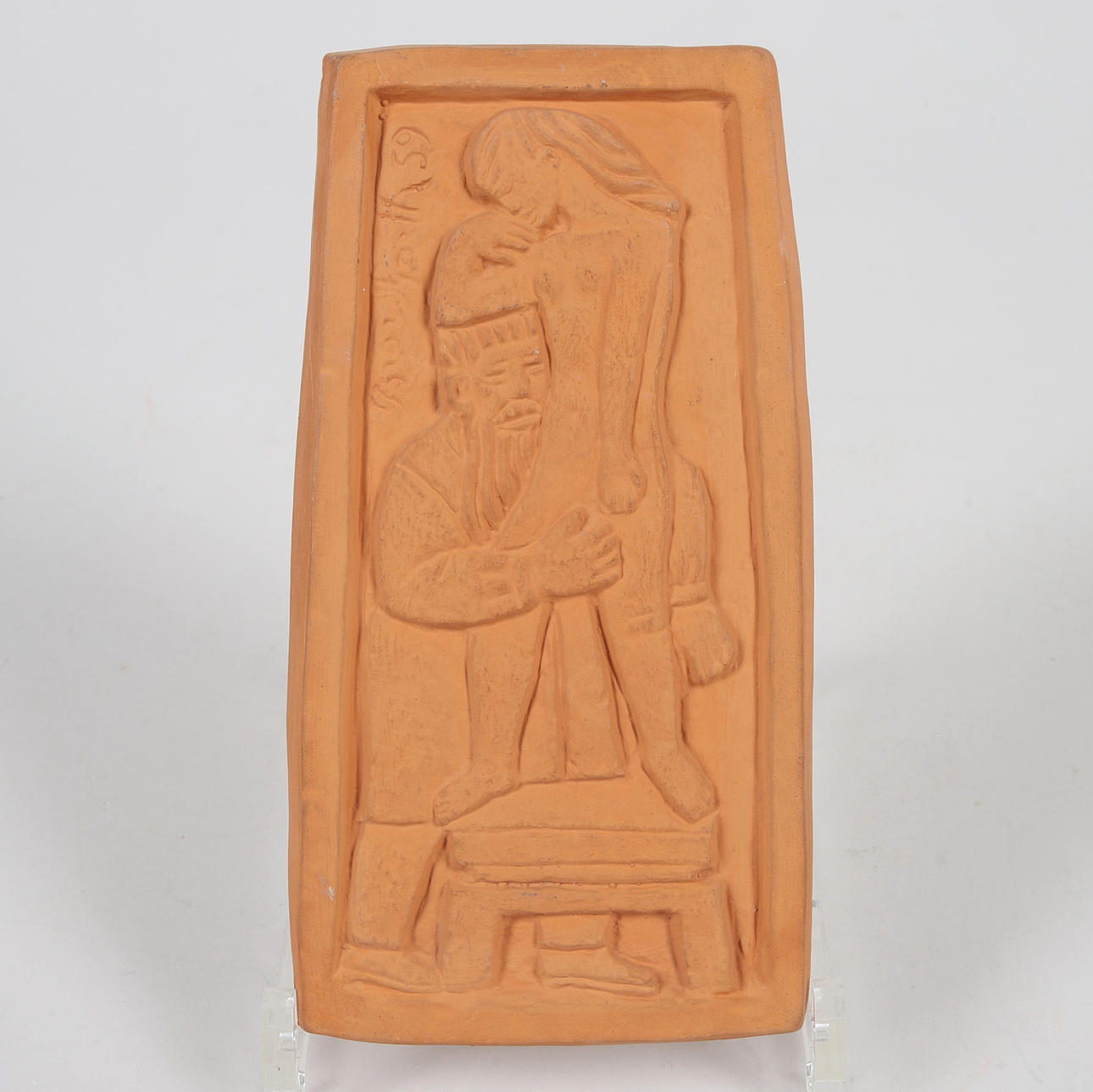 BROR HJORTH. Wall relief, “Rodin & his muse”, terracotta, signed ...