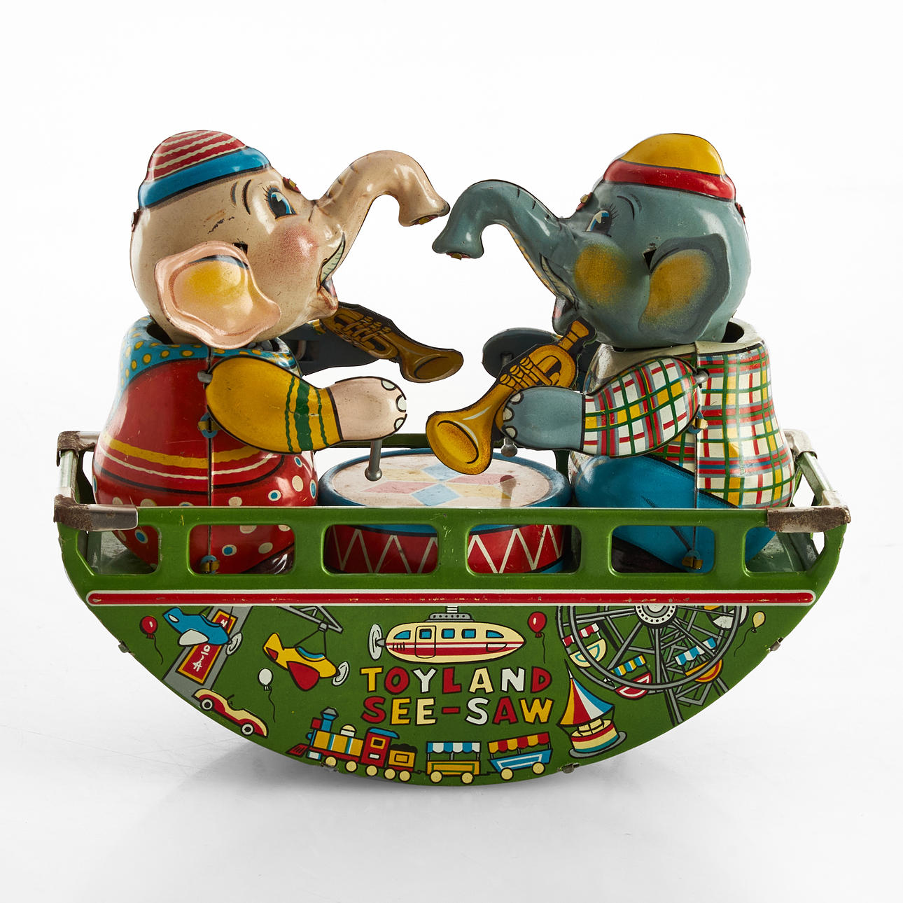 HISHIMO SANGYO. Mechanical tin toy, drumming circus elephants, Japan ...