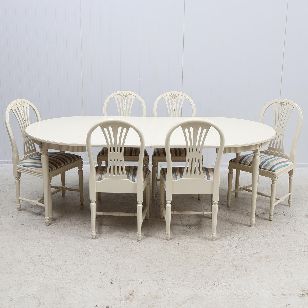 A 7+2 piece Gustavian style dining room group, later half of the 20th ...