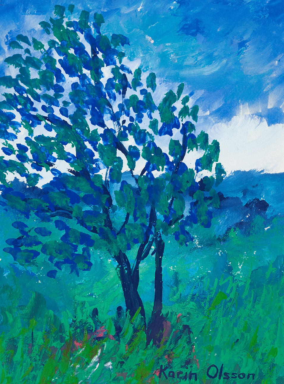 KARIN OLSSON (Gnarp 1928-2006), Blue-green tree, signed Karin Olsson ...