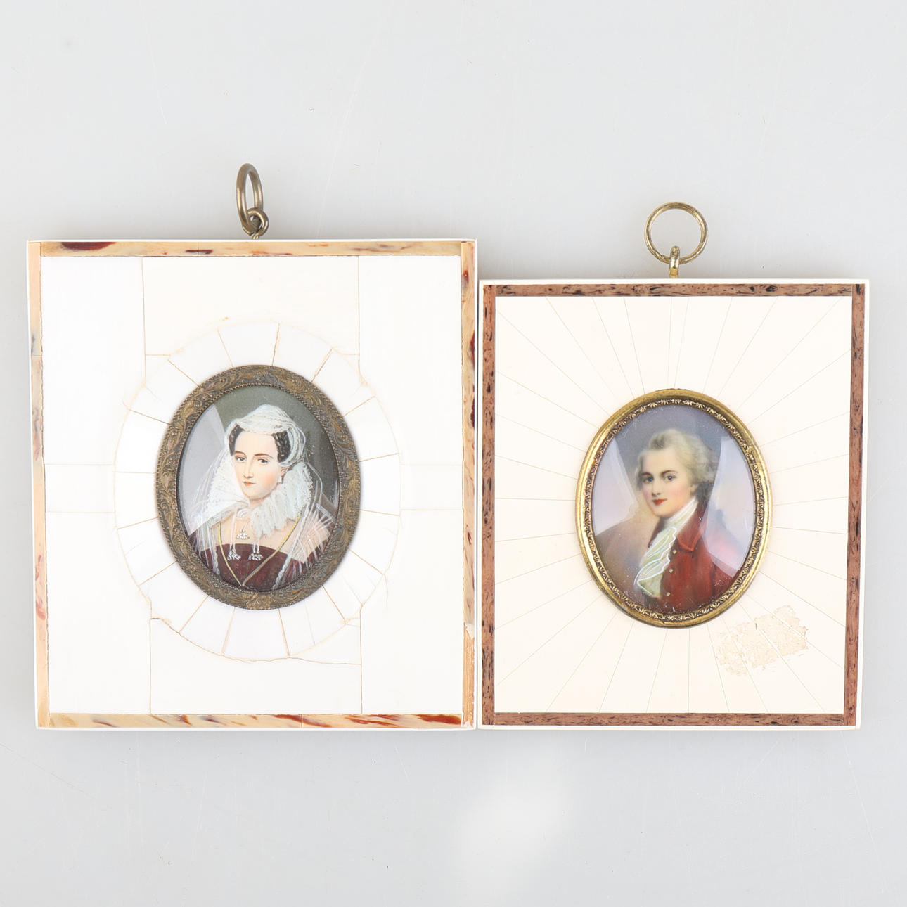 MINIATYRPORTRÄTT, 2 stycken, Mozart, Mary Stuart, signerade. Konst ...
