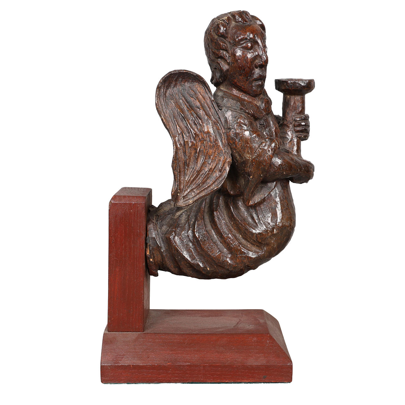 A GOOD 16TH / 17TH CENTURY CARVED OAK SCULPTURE OF A CANDLE BEARING ...