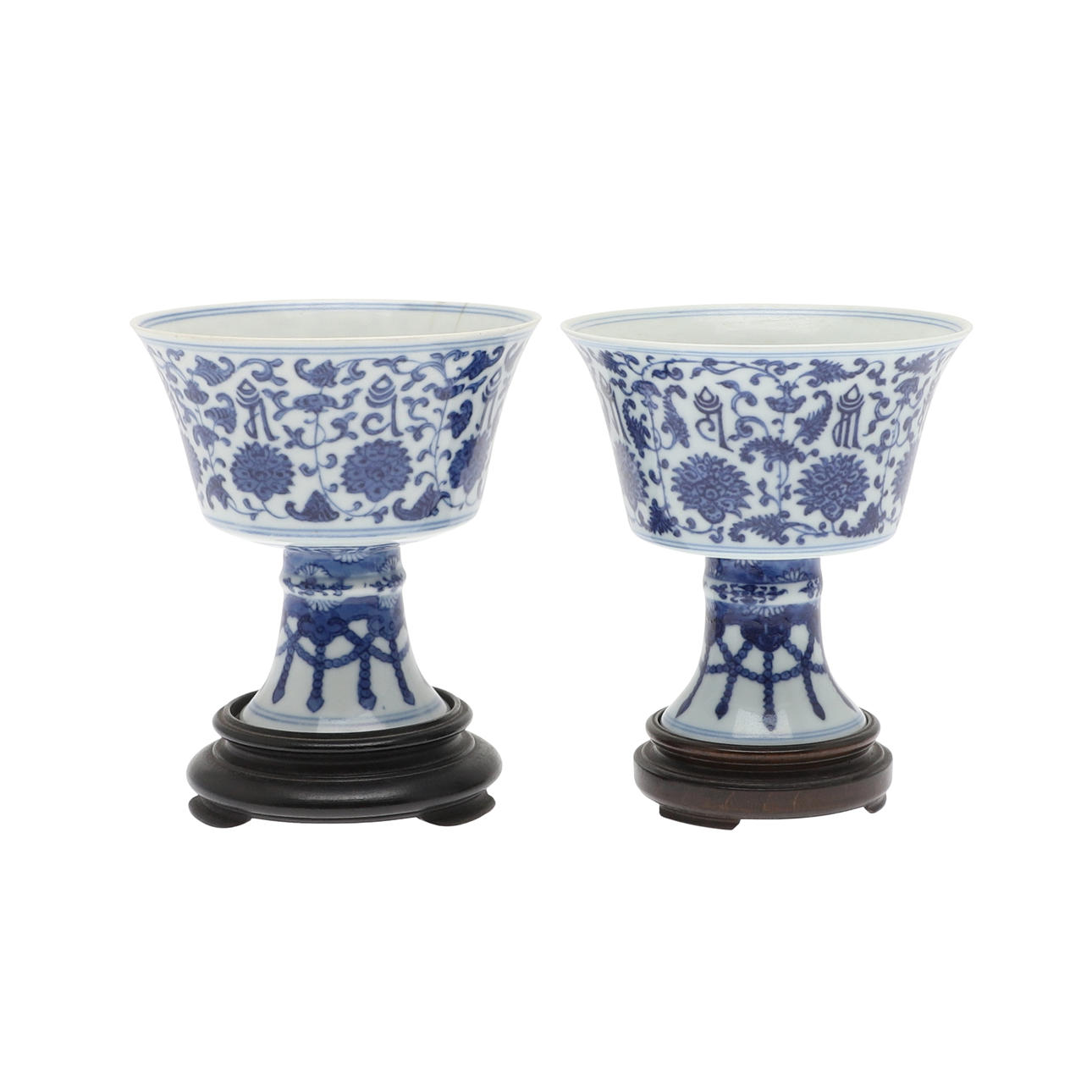 PAIR OF CHINESE TIBETAN STYLE BLUE & WHITE STEM CUPS. Asiatica ...