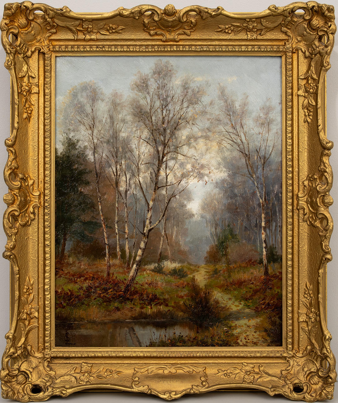OIDENTIFIERAD KONSTNÄR. Marsh with birches, oil on canvas, monogram ...
