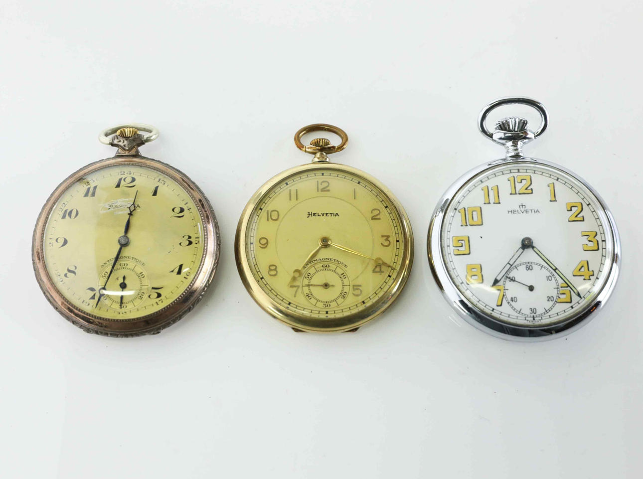 FICKUR, 3 st, Helvetia, guldförgylld, silver, vitmetall, 1900-tal ...