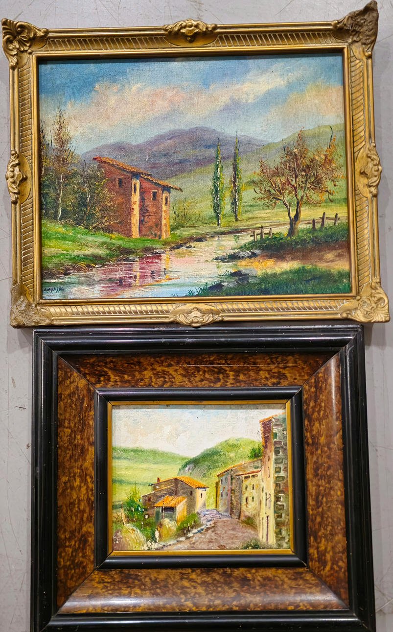 COUPLE OF RUSTIC LANDSCAPES. OIL ON BOARD. Art - Paintings - Auctionet