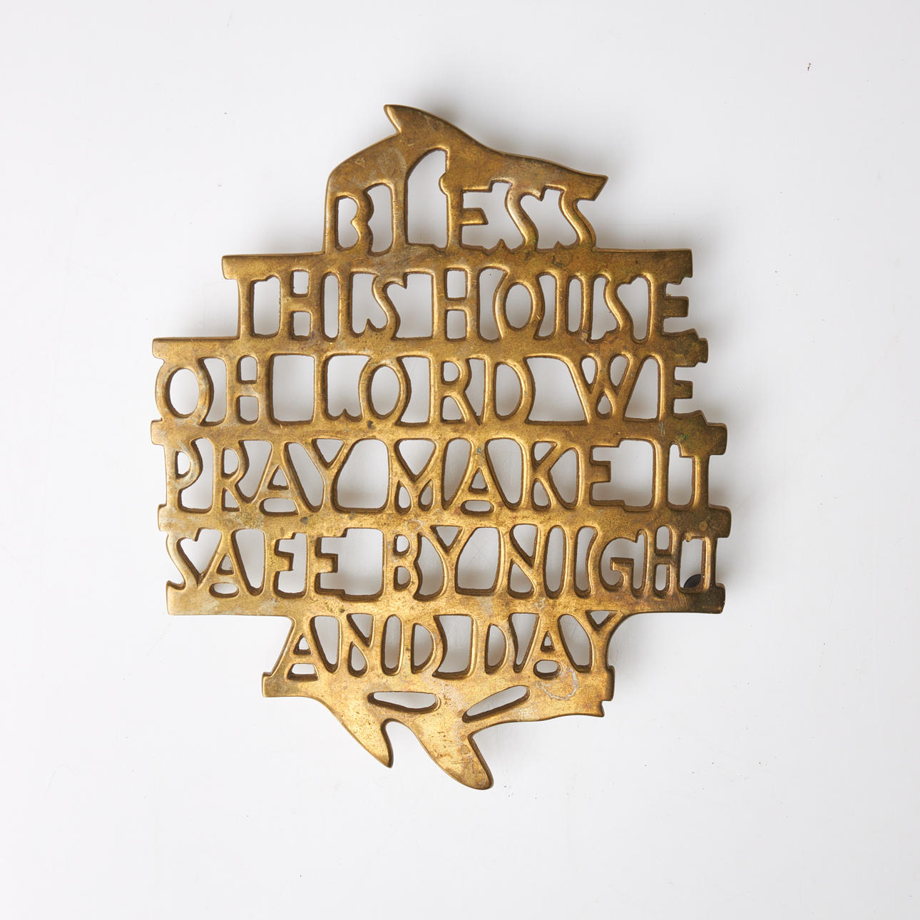 ESTRID ERICSON. Pot coaster, “Bless this house”, brass, Firma Svenskt ...
