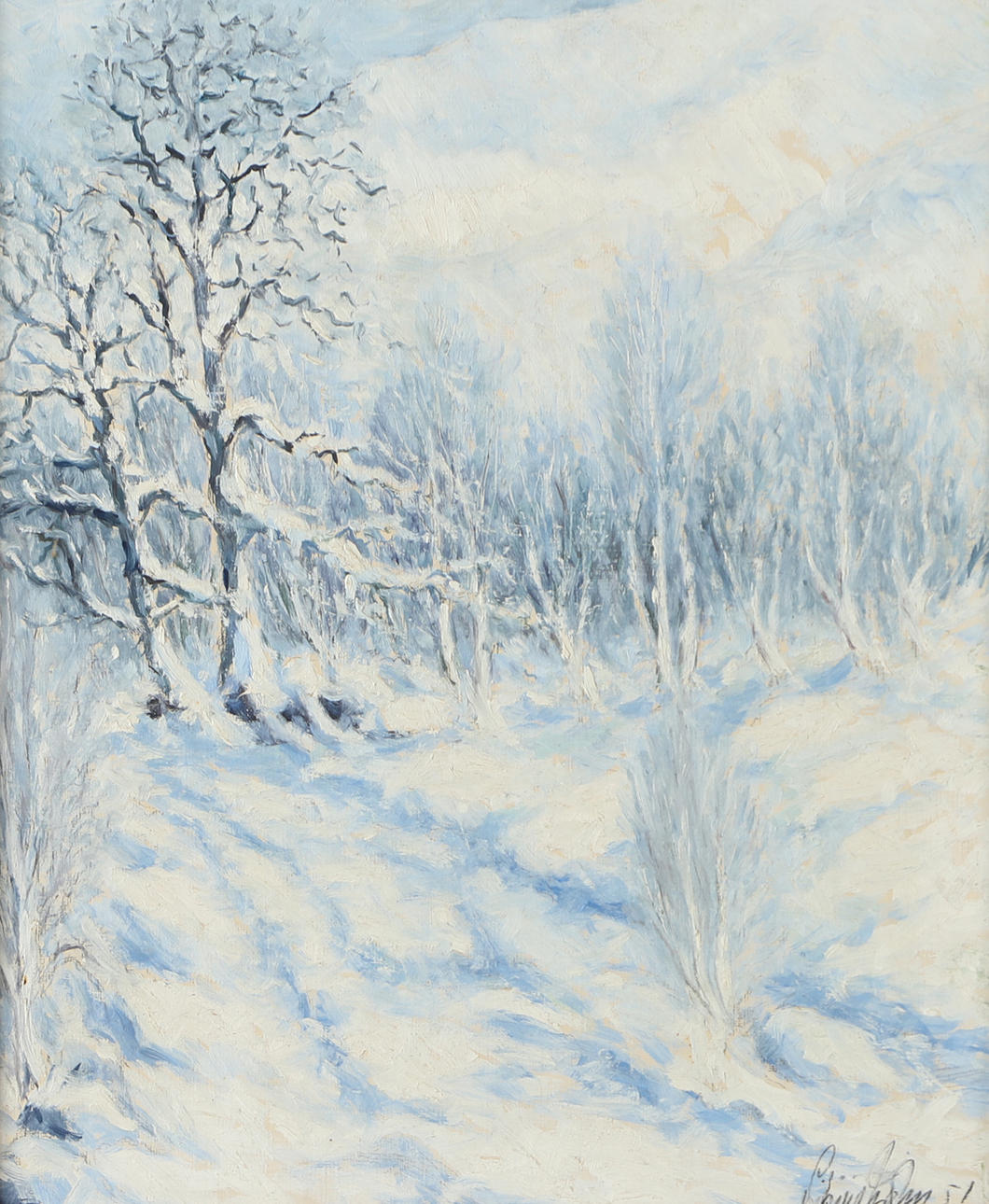 OIDENTIFIERAD KONSTNÄR. Winterlandschaft, Öl auf Holz, undeutlich ...