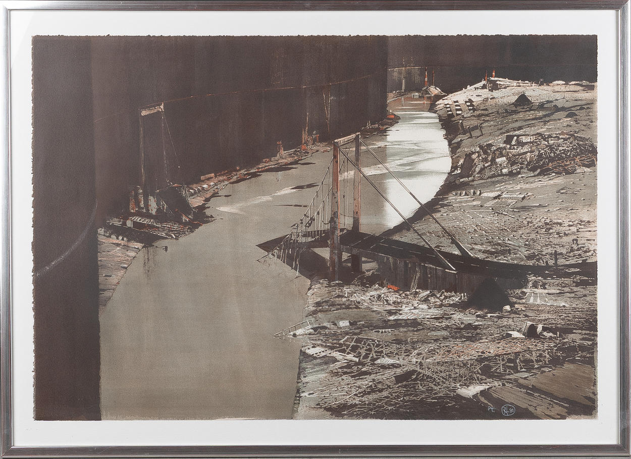 ROJ FRIBERG. “Collapsed bridge”, lithograph in colours, sample print ...