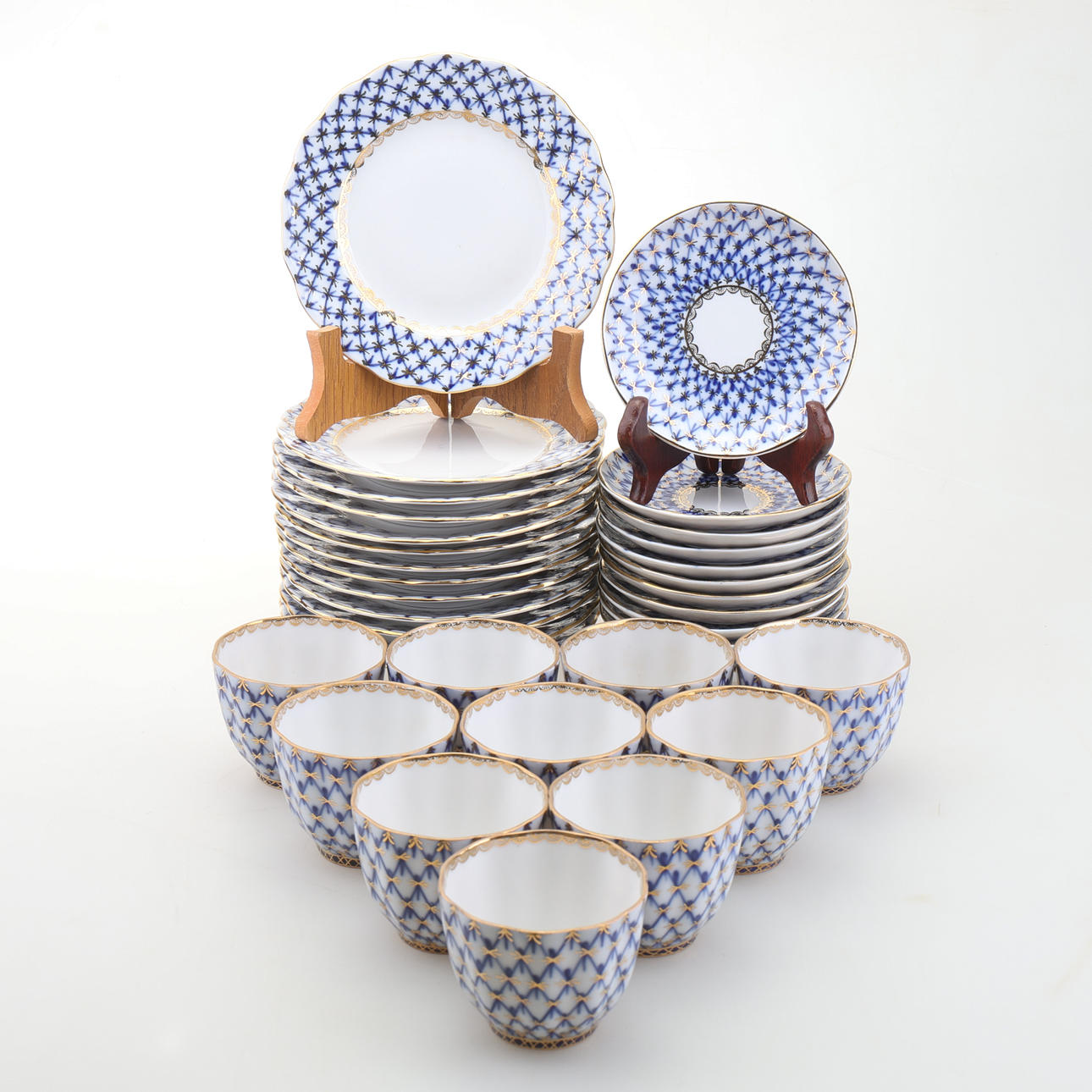 Coffee set, 35 pieces, “Cobalt net”, Lomonosov, Russia. Ceramics ...